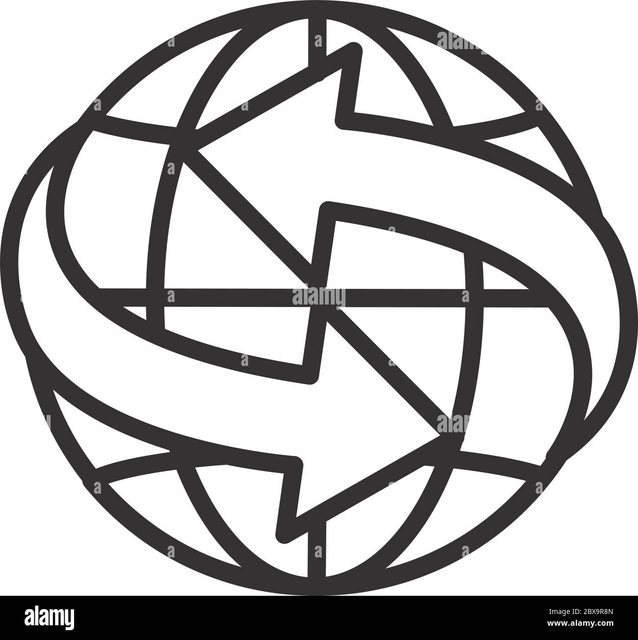 global sphere with arrows around over white background, line sytle ...
