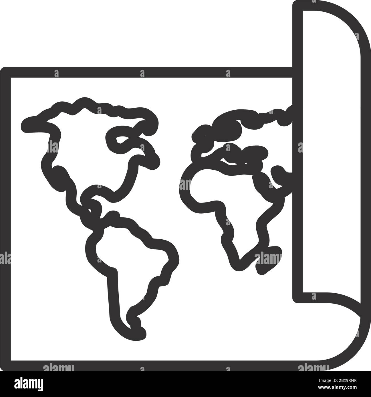 World Map Icon Over White Background Line Style Vector Illustration