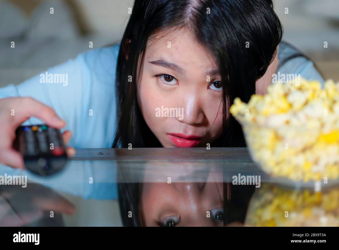 young beautiful and scared Asian Chinese teenager woman in fear ...