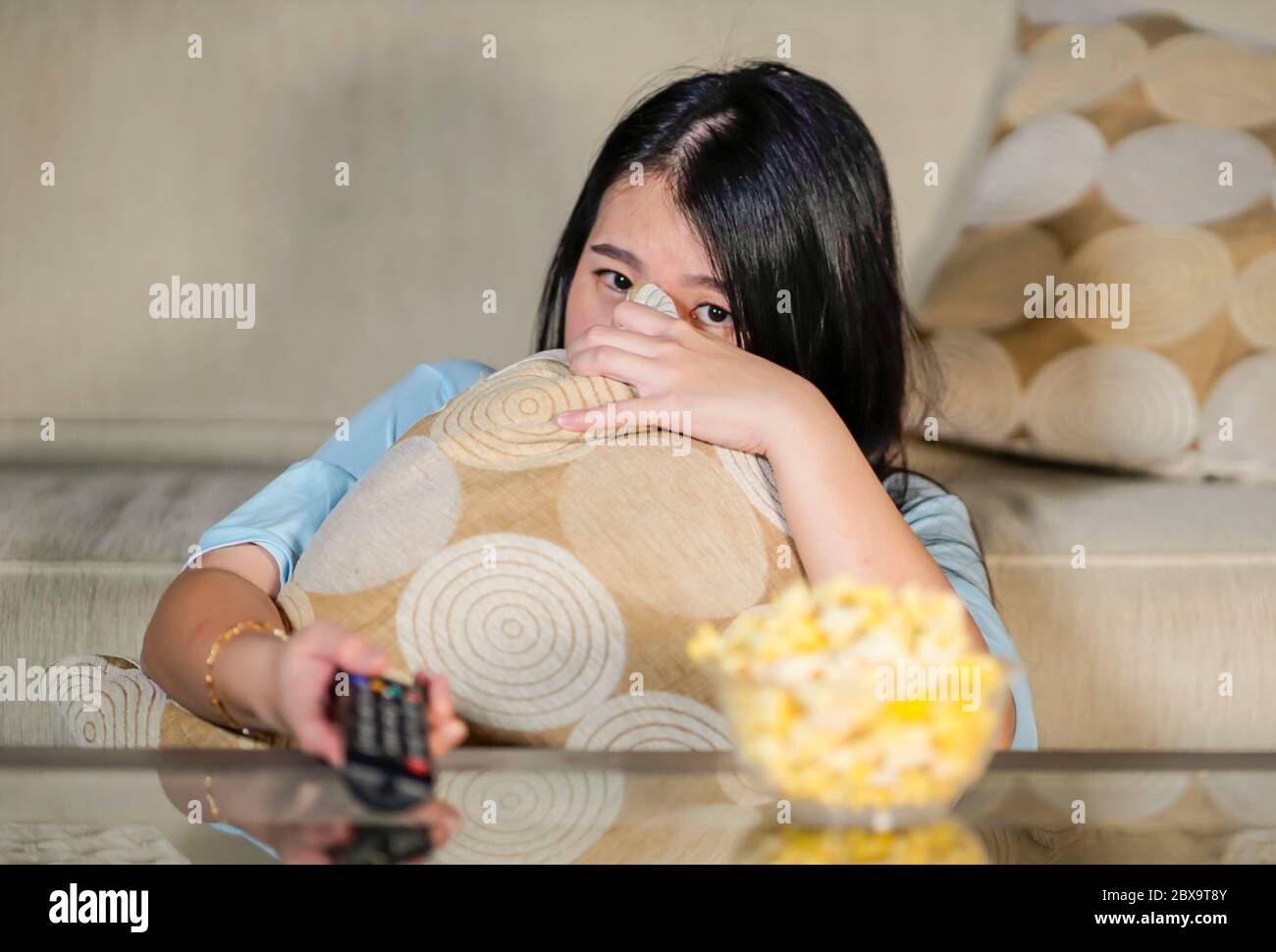 young beautiful and scared Asian Japanese teenager woman in fear ...