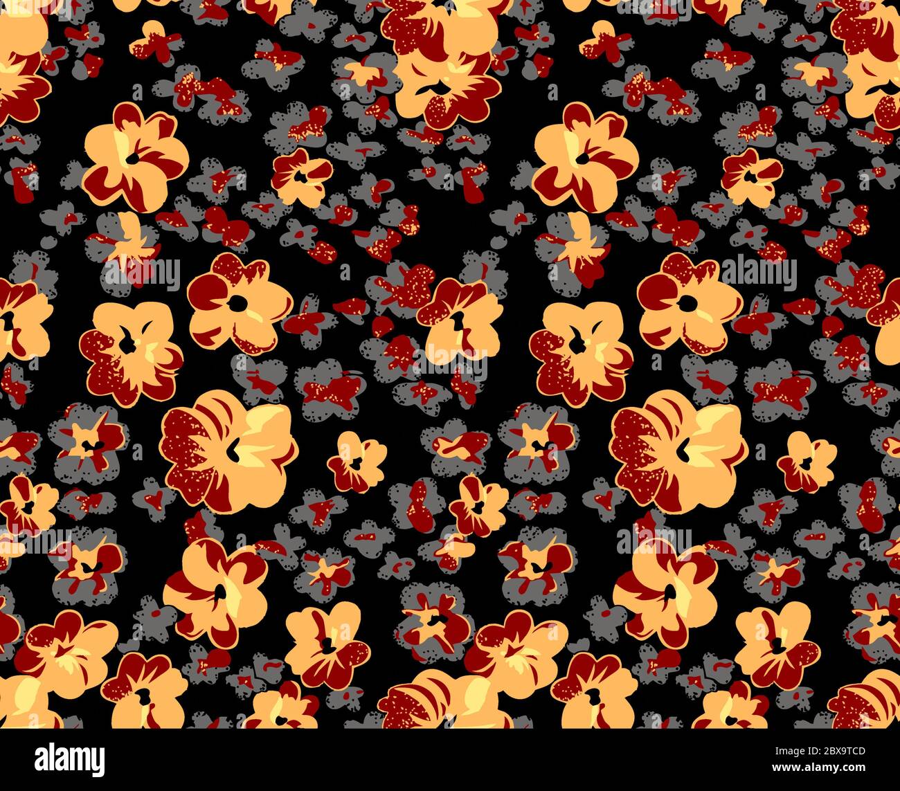 Seamless pattern with spring flowers and leaves. Hand drawn background ...