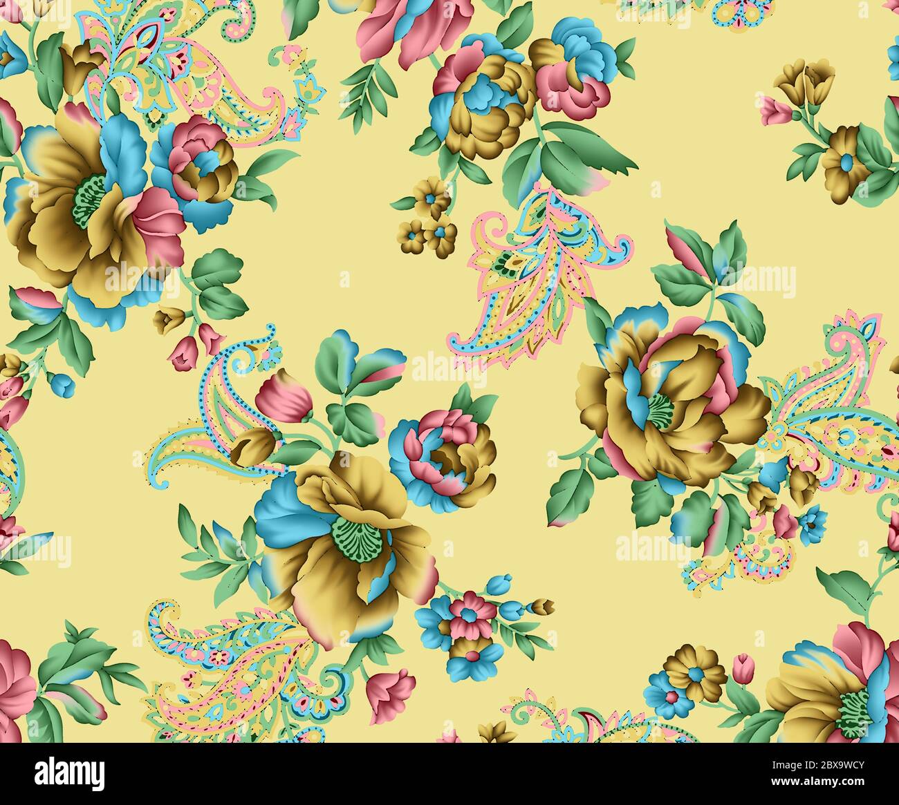 Seamless pattern with spring flowers and leaves. Hand drawn background ...