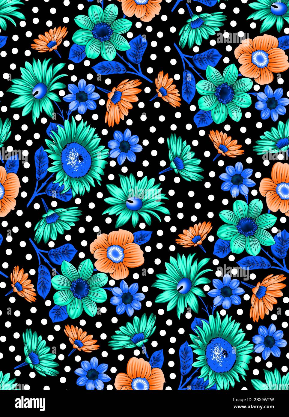 Seamless pattern with spring flowers and leaves. Hand drawn background ...