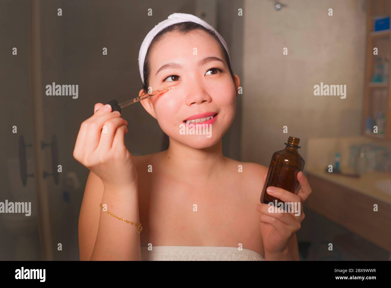 natural lifestyle portrait of young beautiful and happy Asian Korean ...