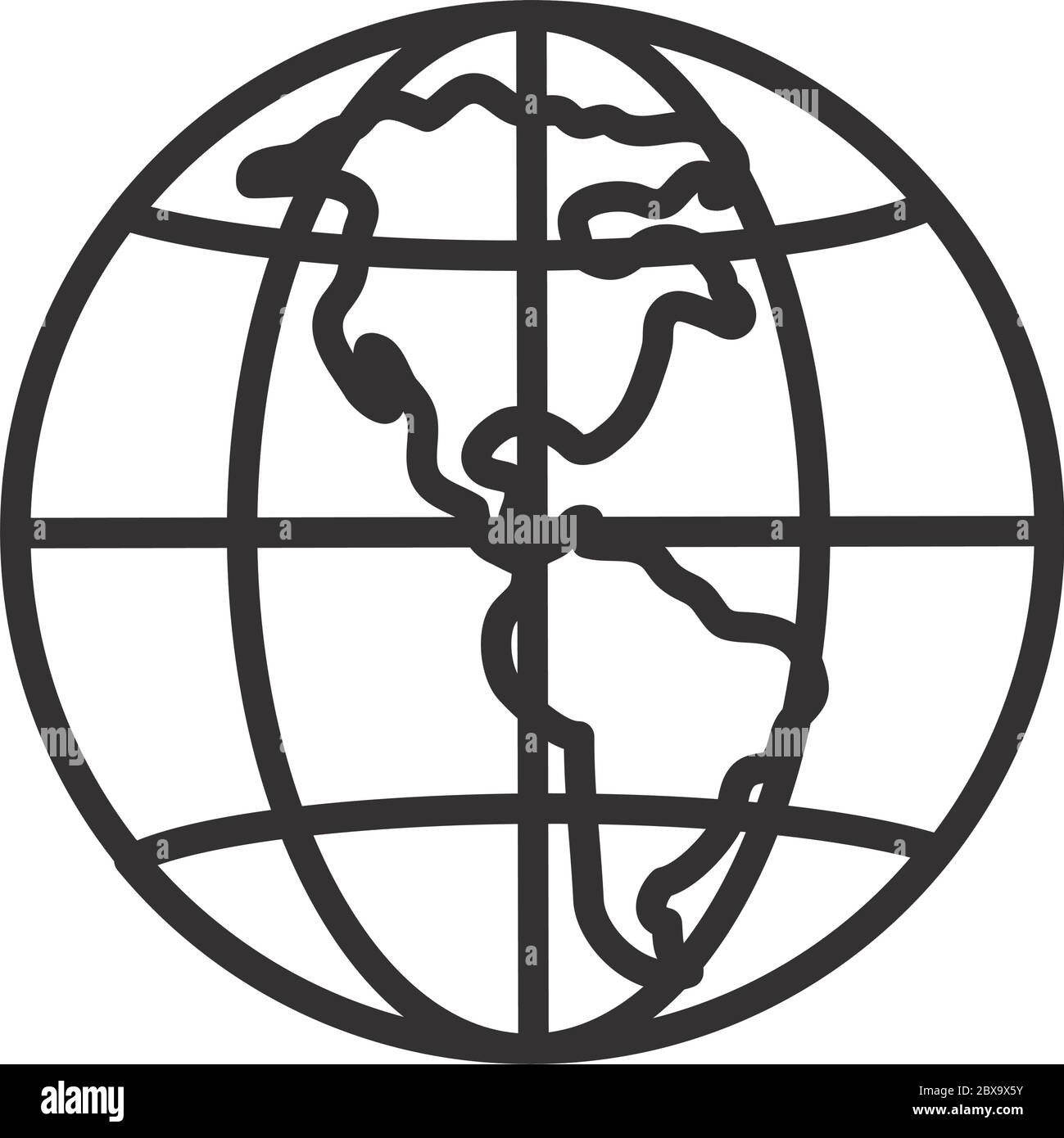 global planet sphere icon over white background, line style, vector ...