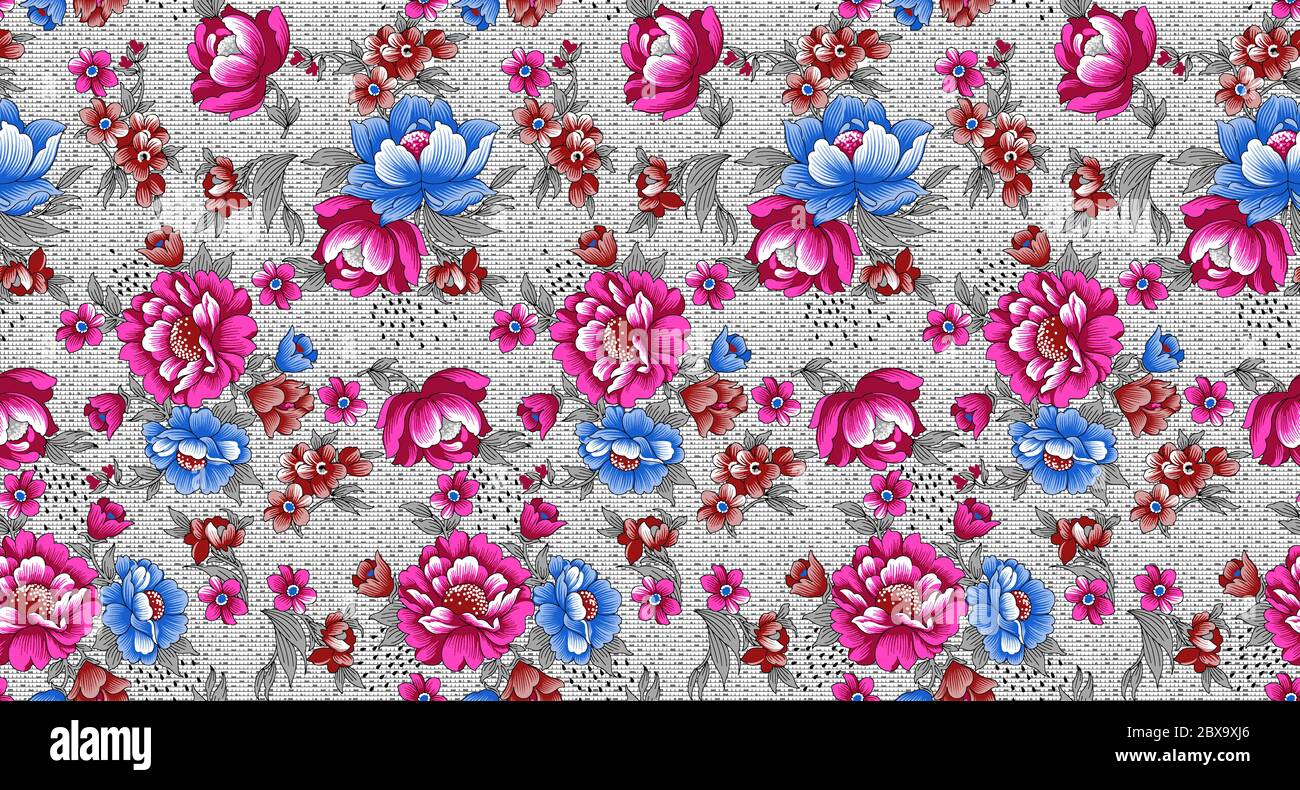 Seamless pattern with spring flowers and leaves. Hand drawn background ...