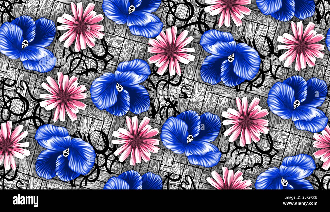 Seamless pattern with spring flowers and leaves. Hand drawn background ...