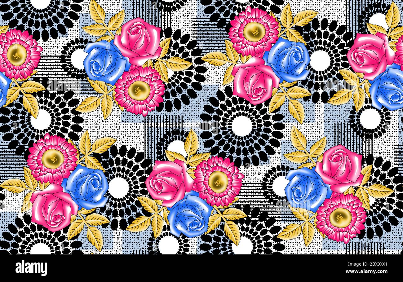 Seamless pattern with spring flowers and leaves. Hand drawn background ...