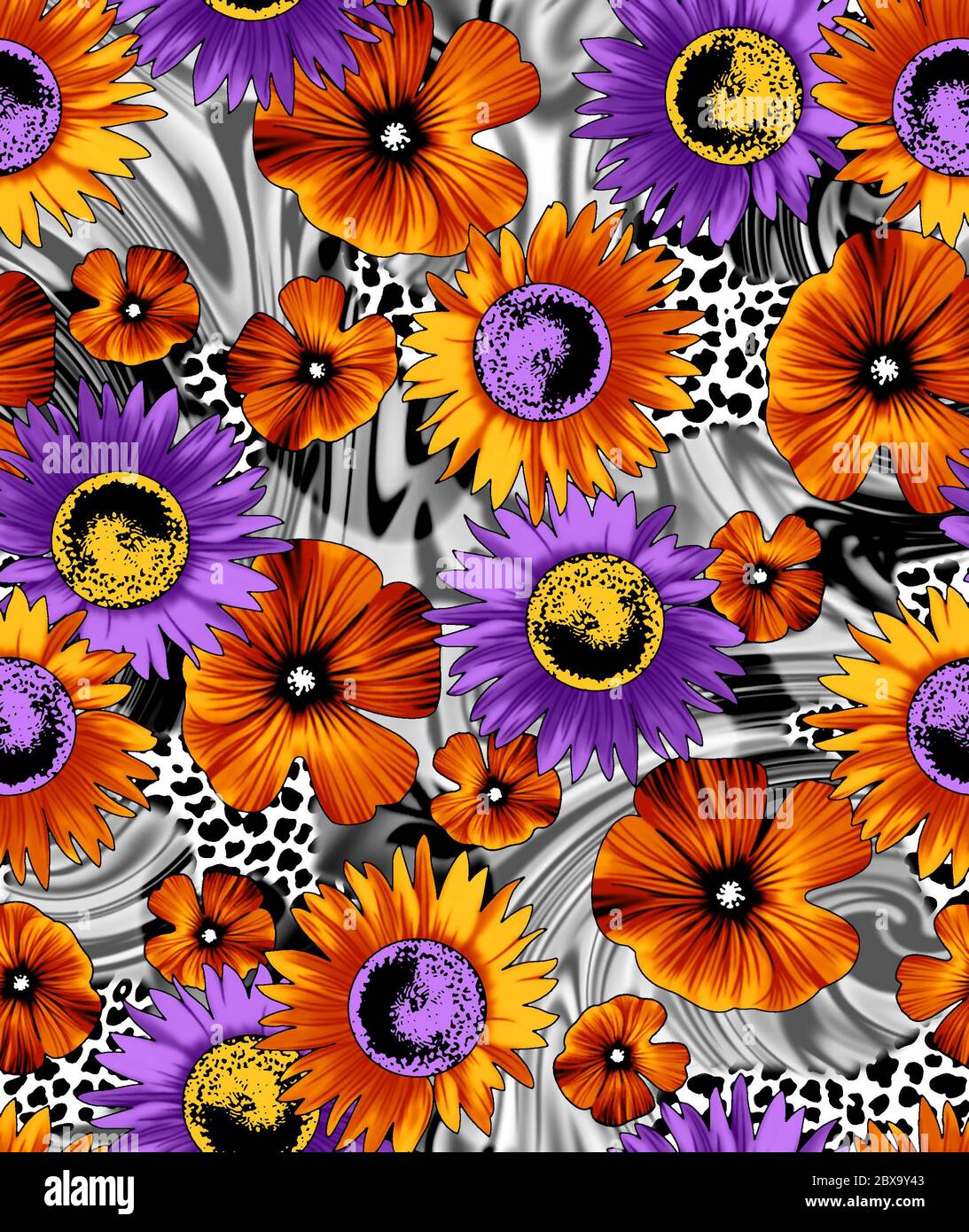 Seamless pattern with spring flowers and leaves. Hand drawn background ...