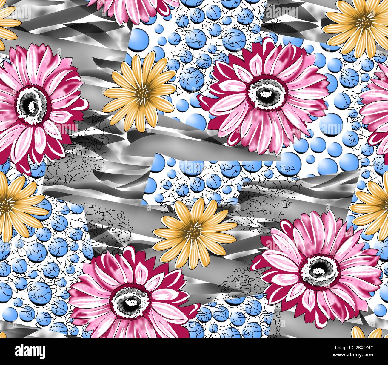 Seamless pattern with spring flowers and leaves. Hand drawn background ...