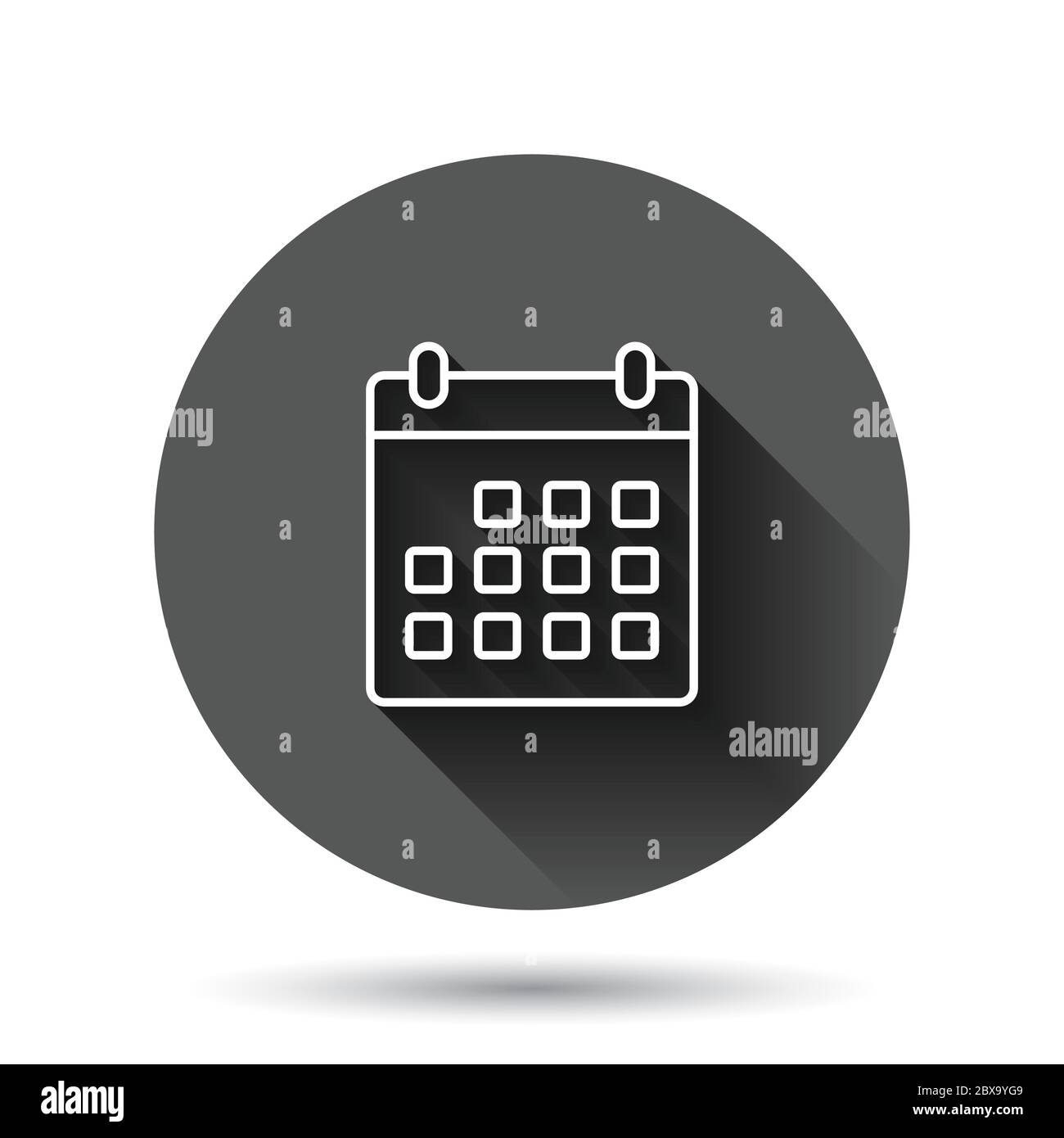 Calendar icon in flat style. Agenda vector illustration on black round ...