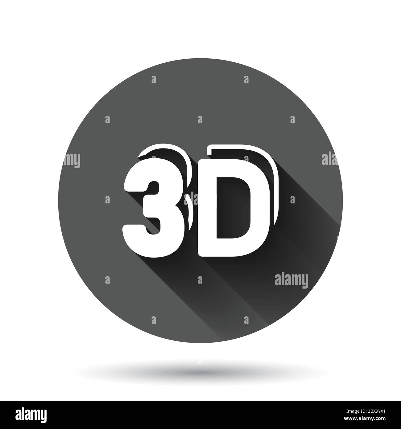 3d text icon in flat style. Word vector illustration on black round ...