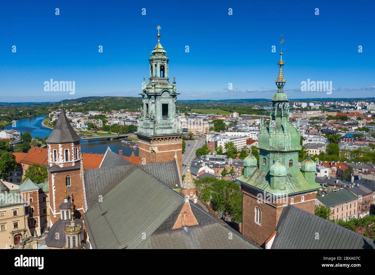 Krakow. Aerial View of Royal Wawel Castle and Gothic Cathedral. Vistula ...