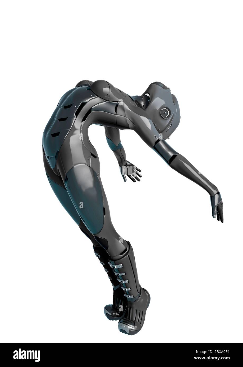 super soldier female ballet pose. This super cyborg in clipping path is ...