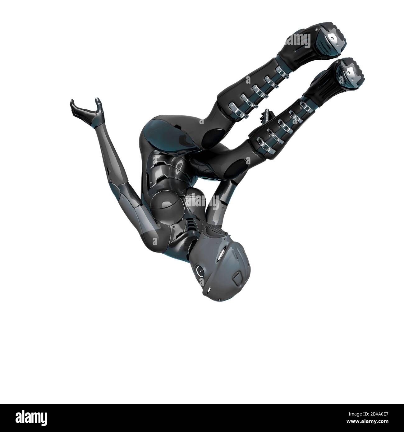 cyber soldier female jumping on the air. This super cyborg in clipping ...