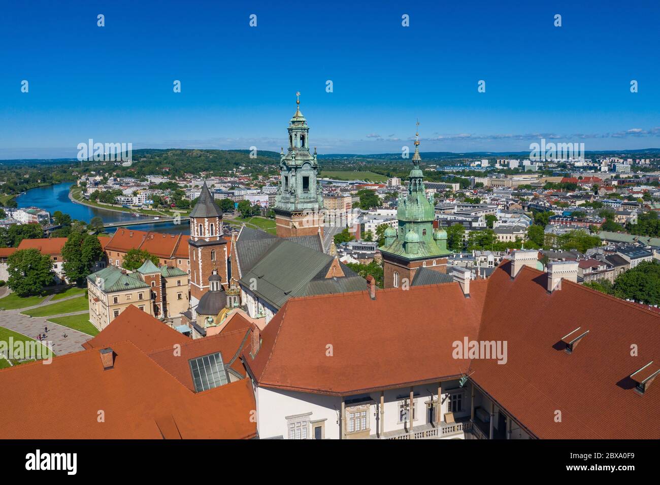 Krakow. Aerial View of Royal Wawel Castle and Gothic Cathedral. Vistula ...