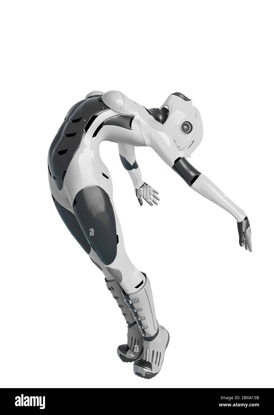 super soldier female ballet pose. This super cyborg in clipping path is ...