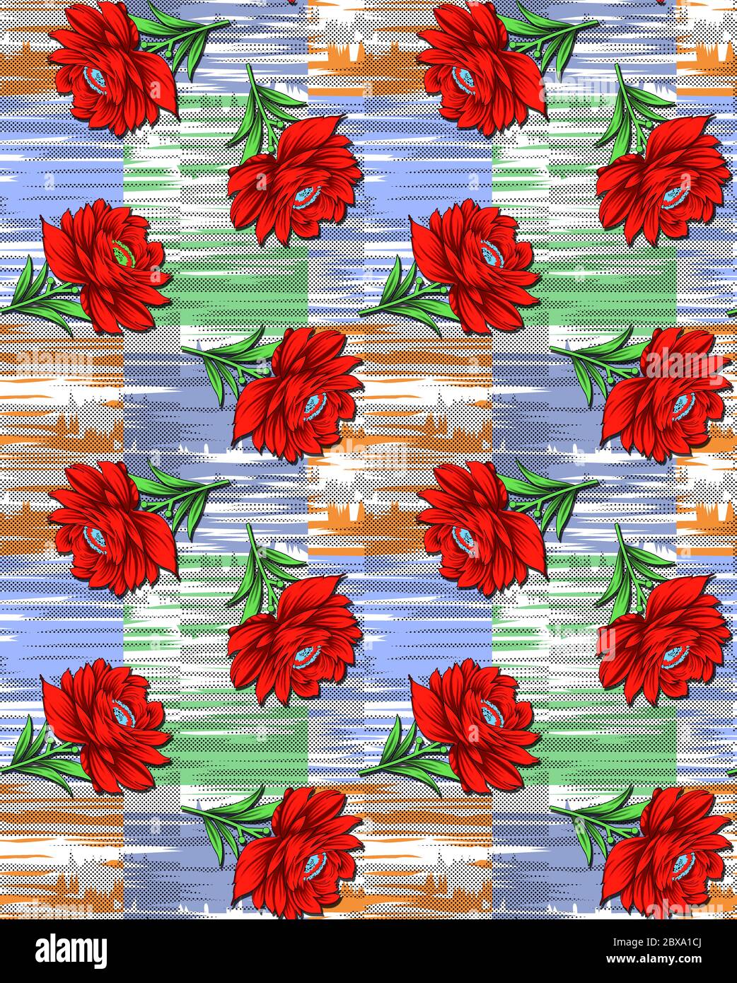 Seamless pattern with spring flowers and leaves. Hand drawn background ...