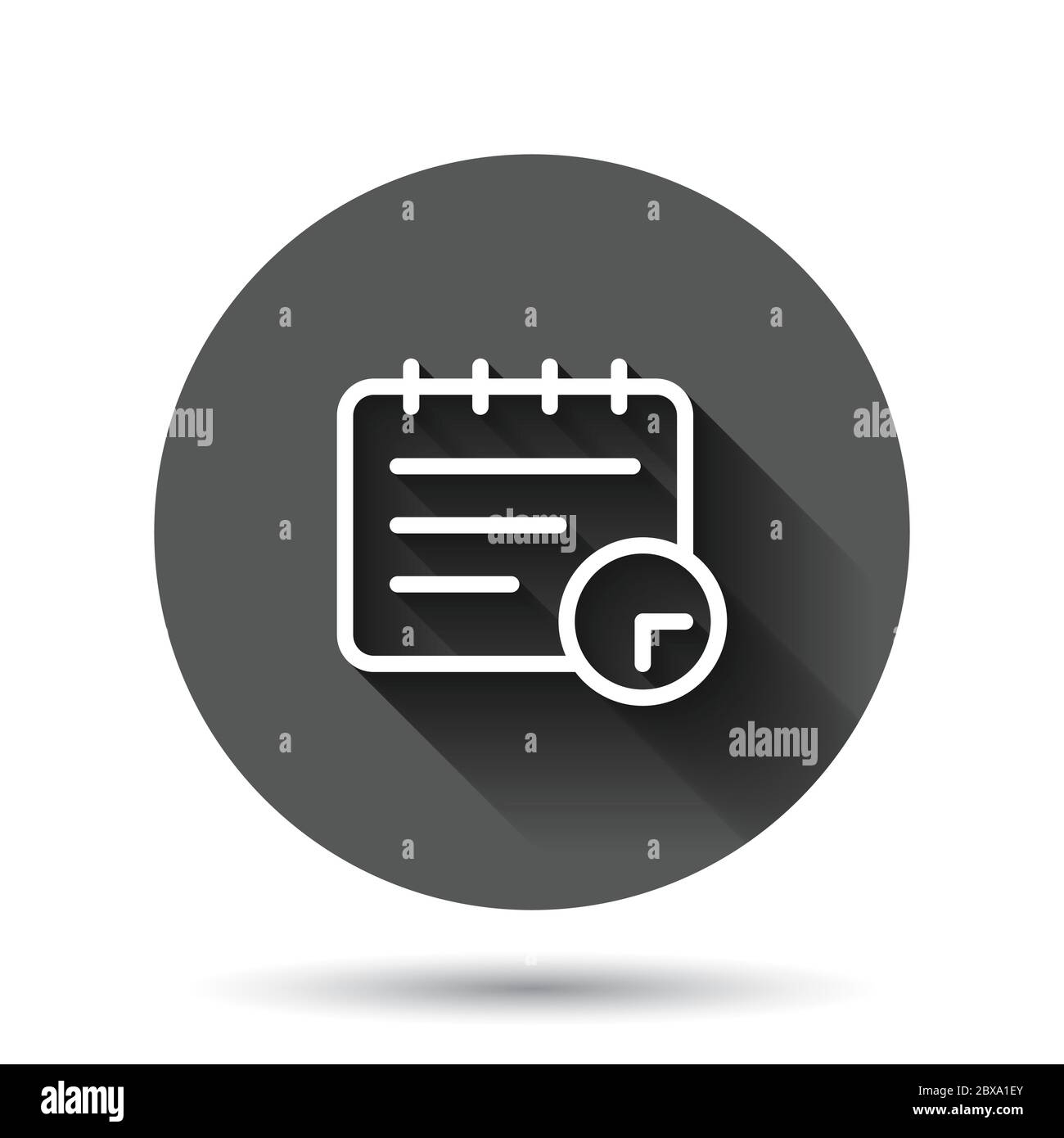 Calendar icon in flat style. Agenda vector illustration on black round ...
