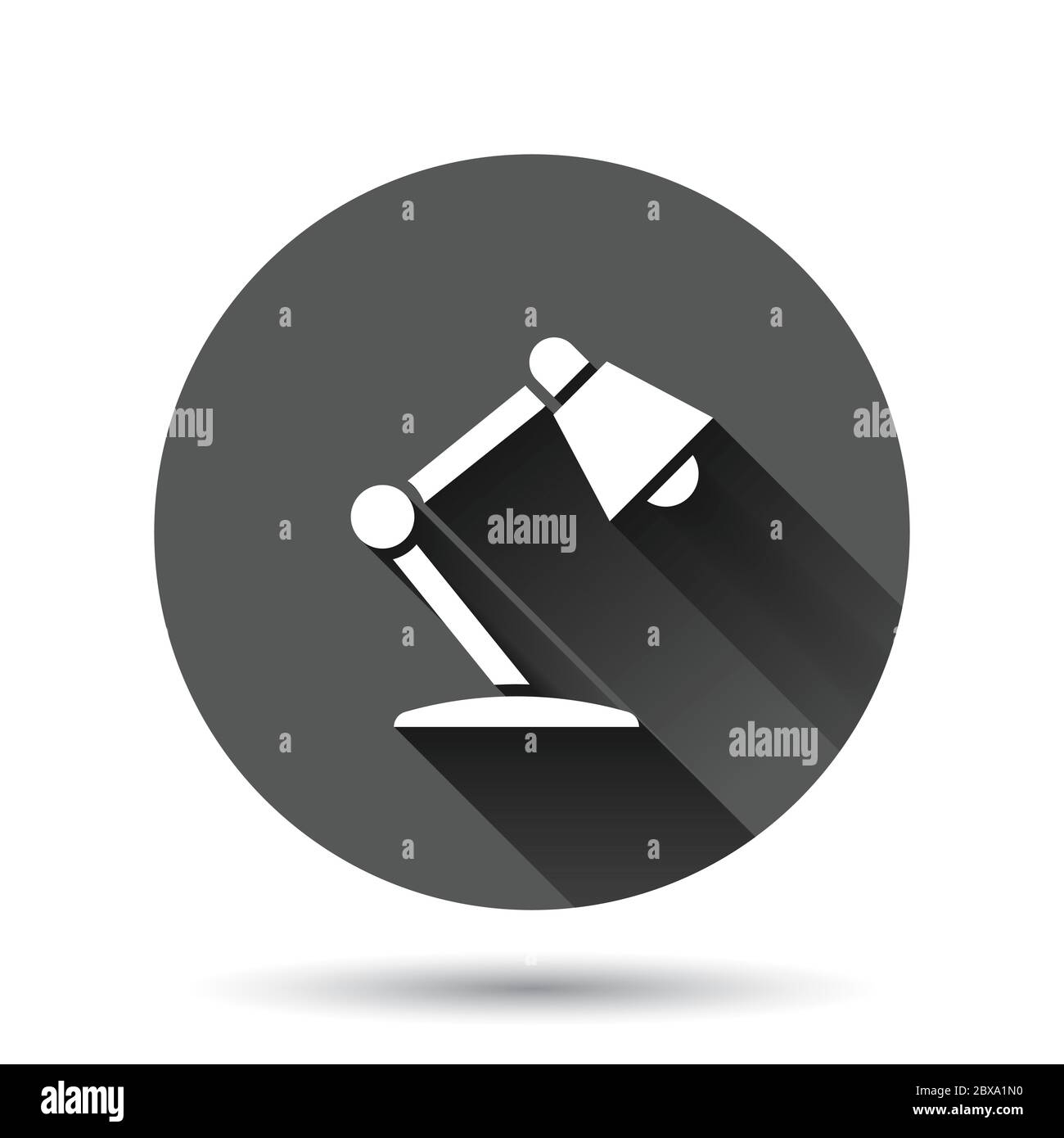 Lamp icon in flat style. Lightbulb vector illustration on black round ...