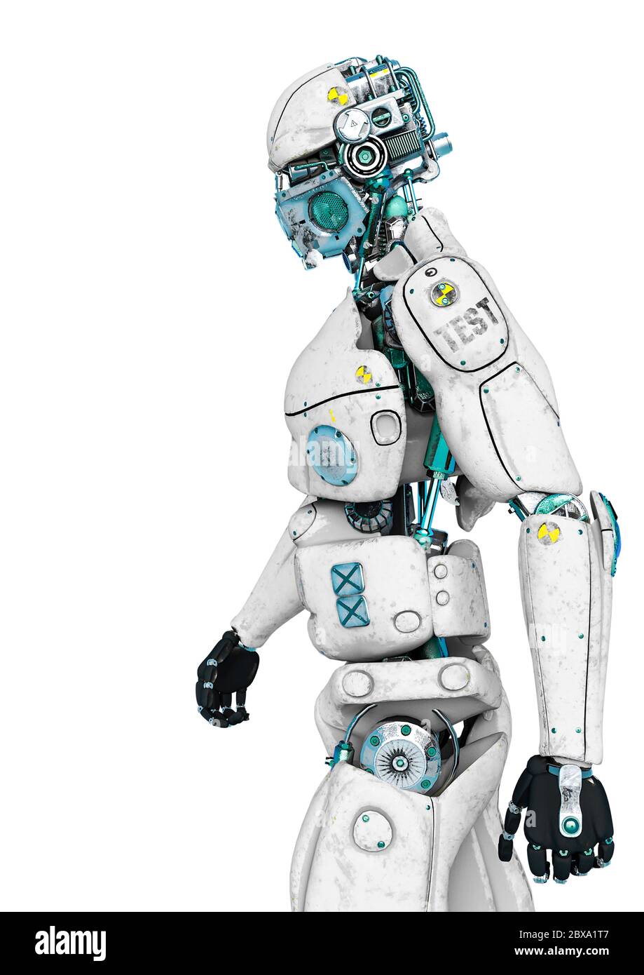test machine is walking close up. This dummy test doll in clipping path ...