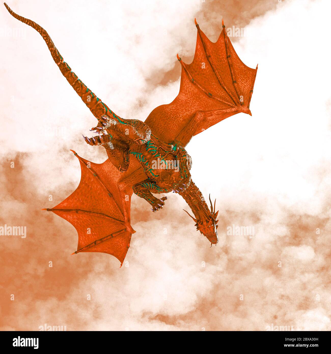 red hell dragon on hot land cool view, 3d illustration Stock Photo - Alamy
