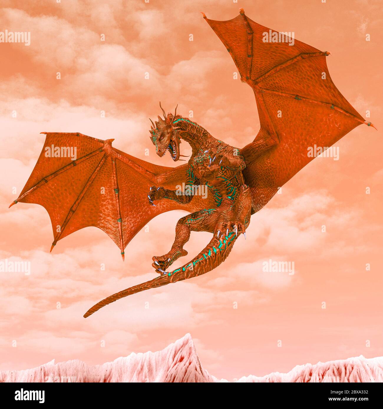 red hell dragon ready to attack on hot land, 3d illustration Stock ...