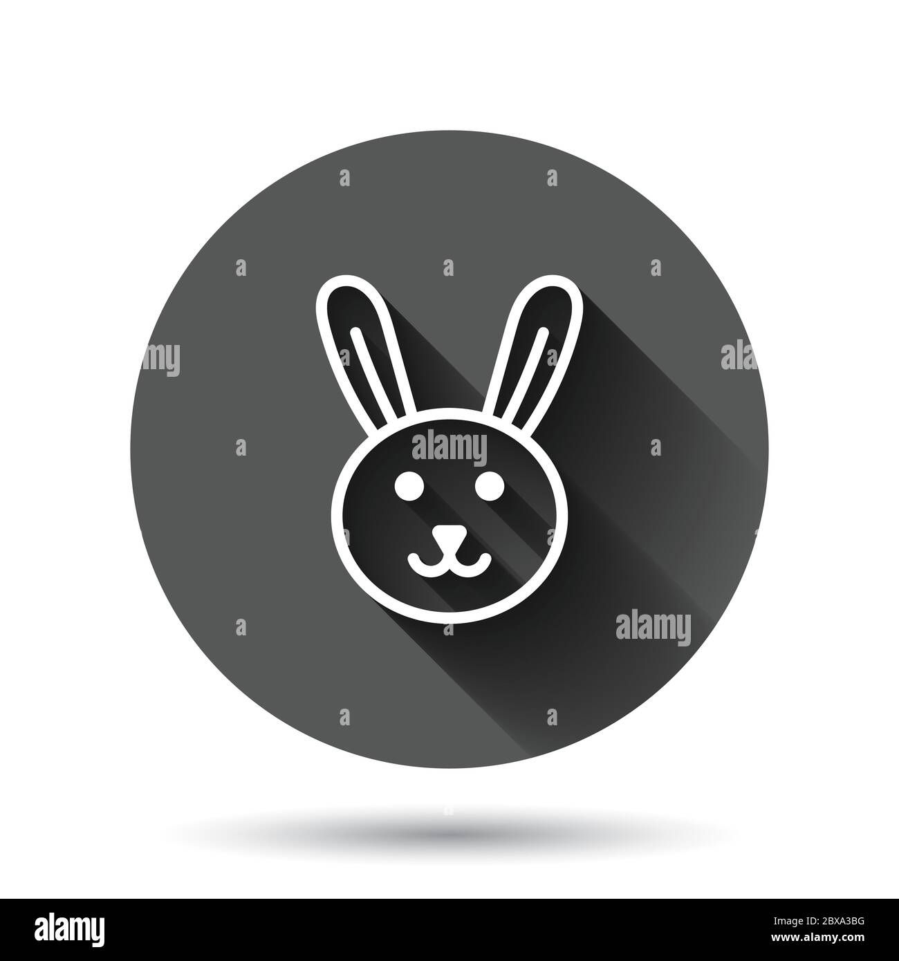 Rabbit icon in flat style. Bunny vector illustration on black round ...