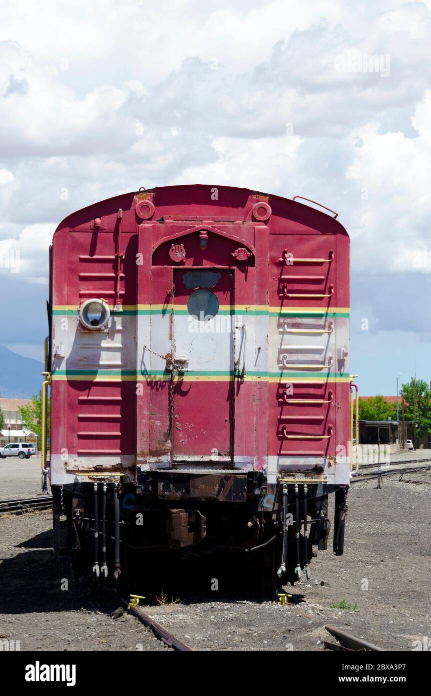 Old train cars, and locomotives parked on the tracks in Alamosa ...