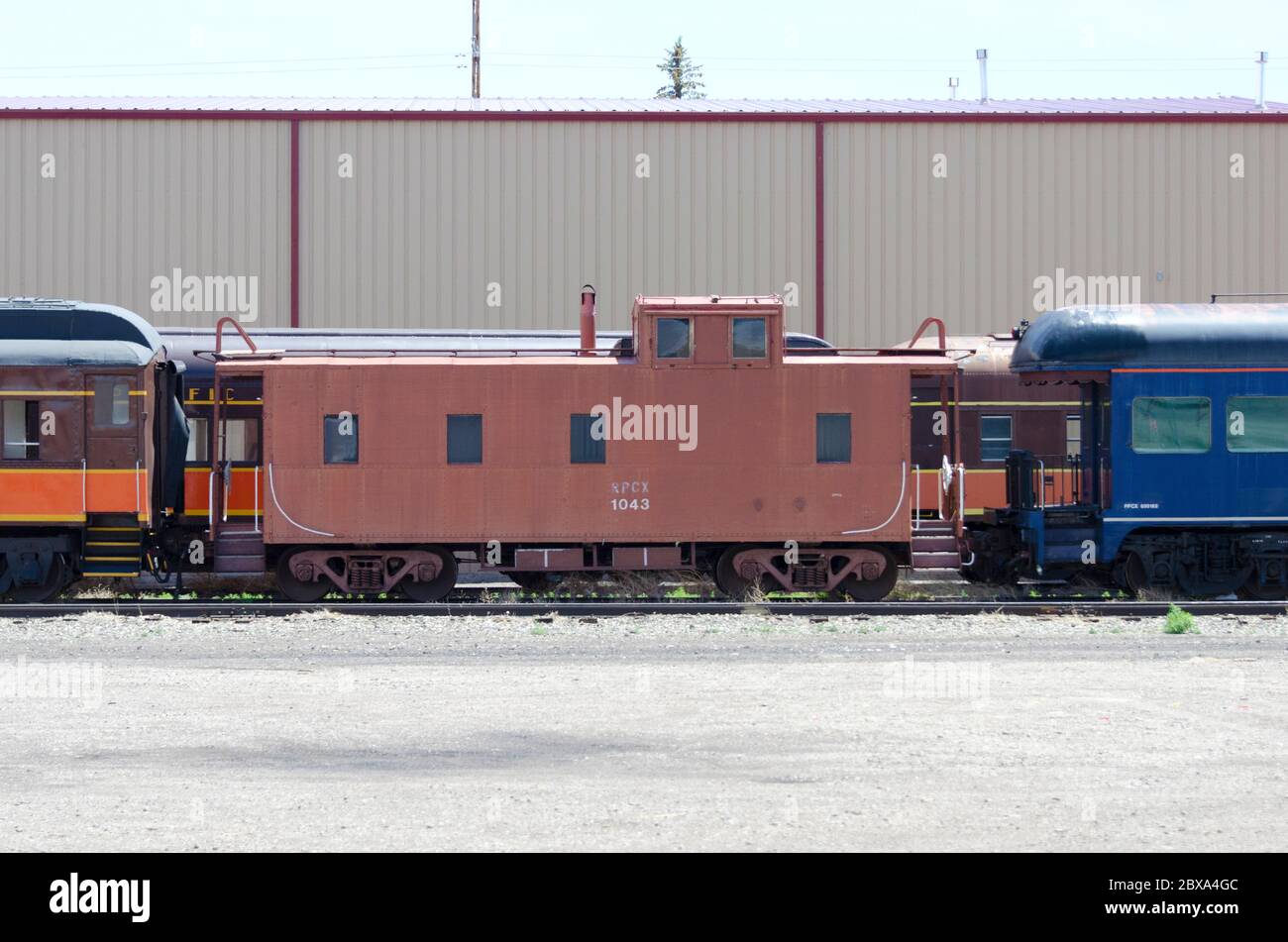 Old train cars, and locomotives parked on the tracks in Alamosa ...