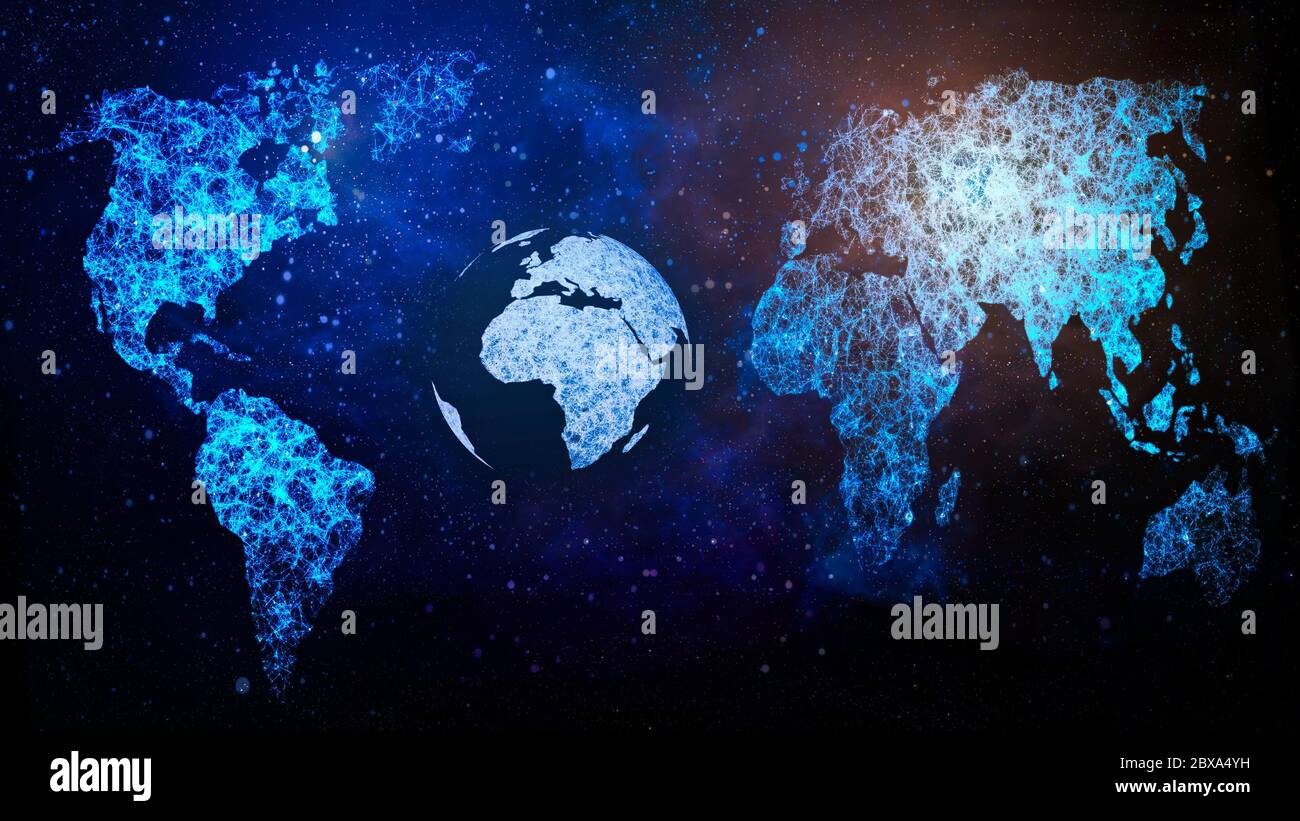 Polygonal world map. Dots and lines connected. World map with global ...