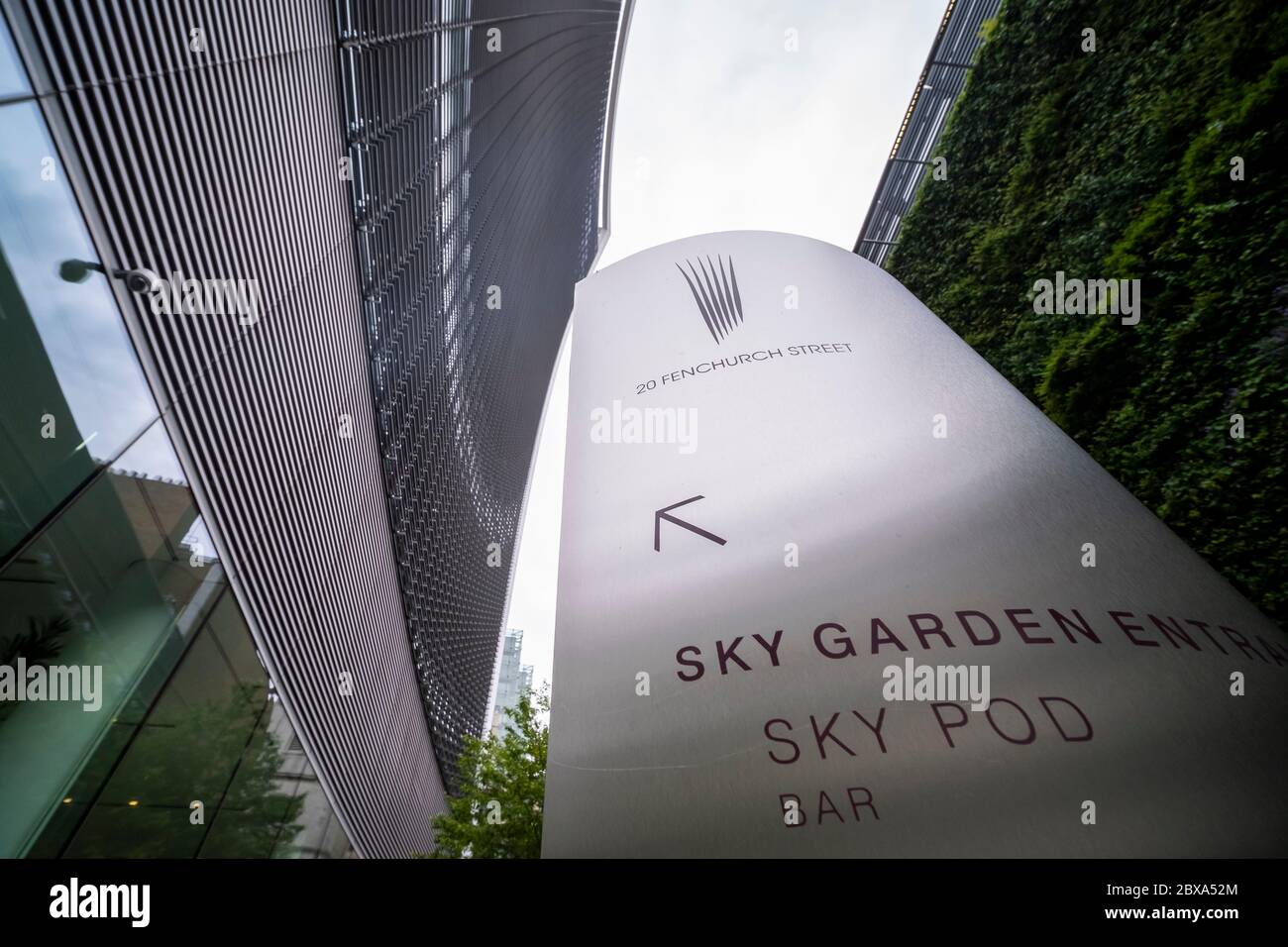 LONDON- JUNE, 2020: Entrance to the Sky Garden, famous bar and ...