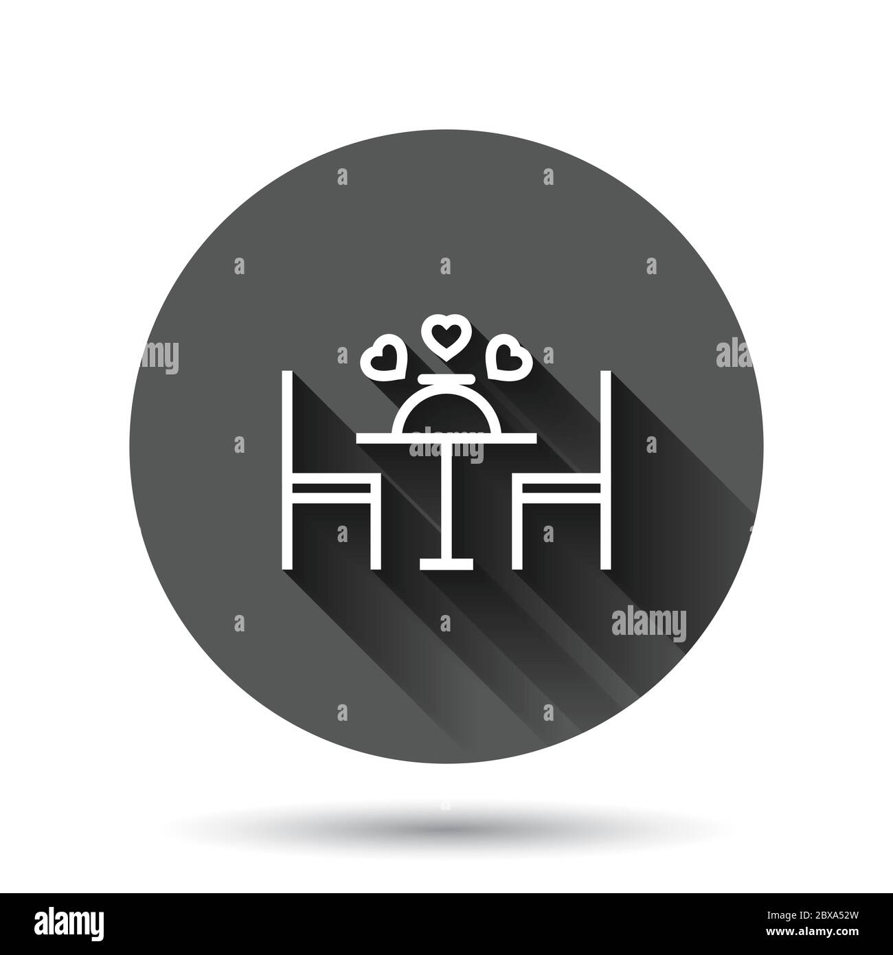 Romantic dinner icon in flat style. Cafe vector illustration on black round background with long ...