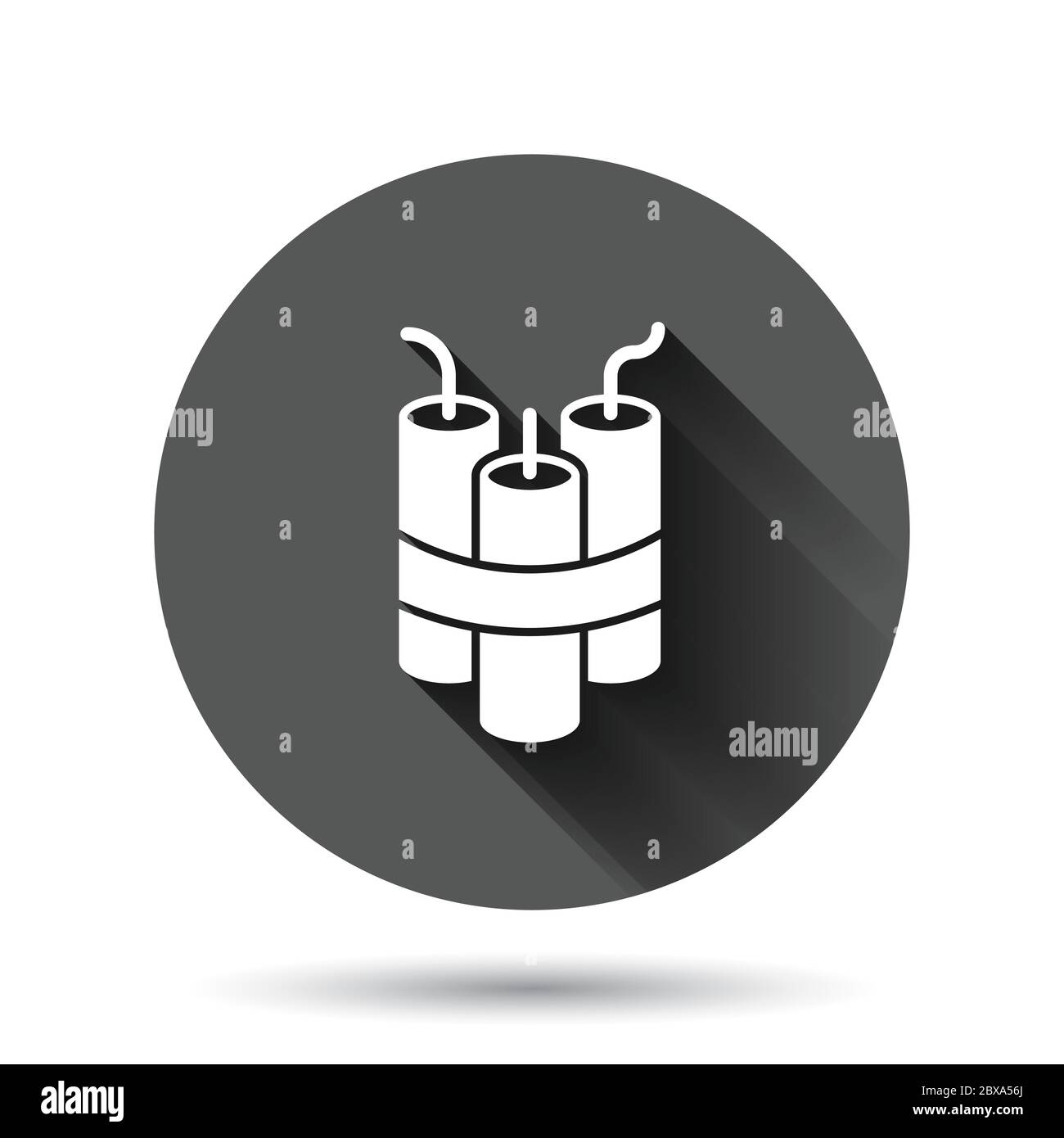 Bomb icon in flat style. Dynamite vector illustration on black round ...
