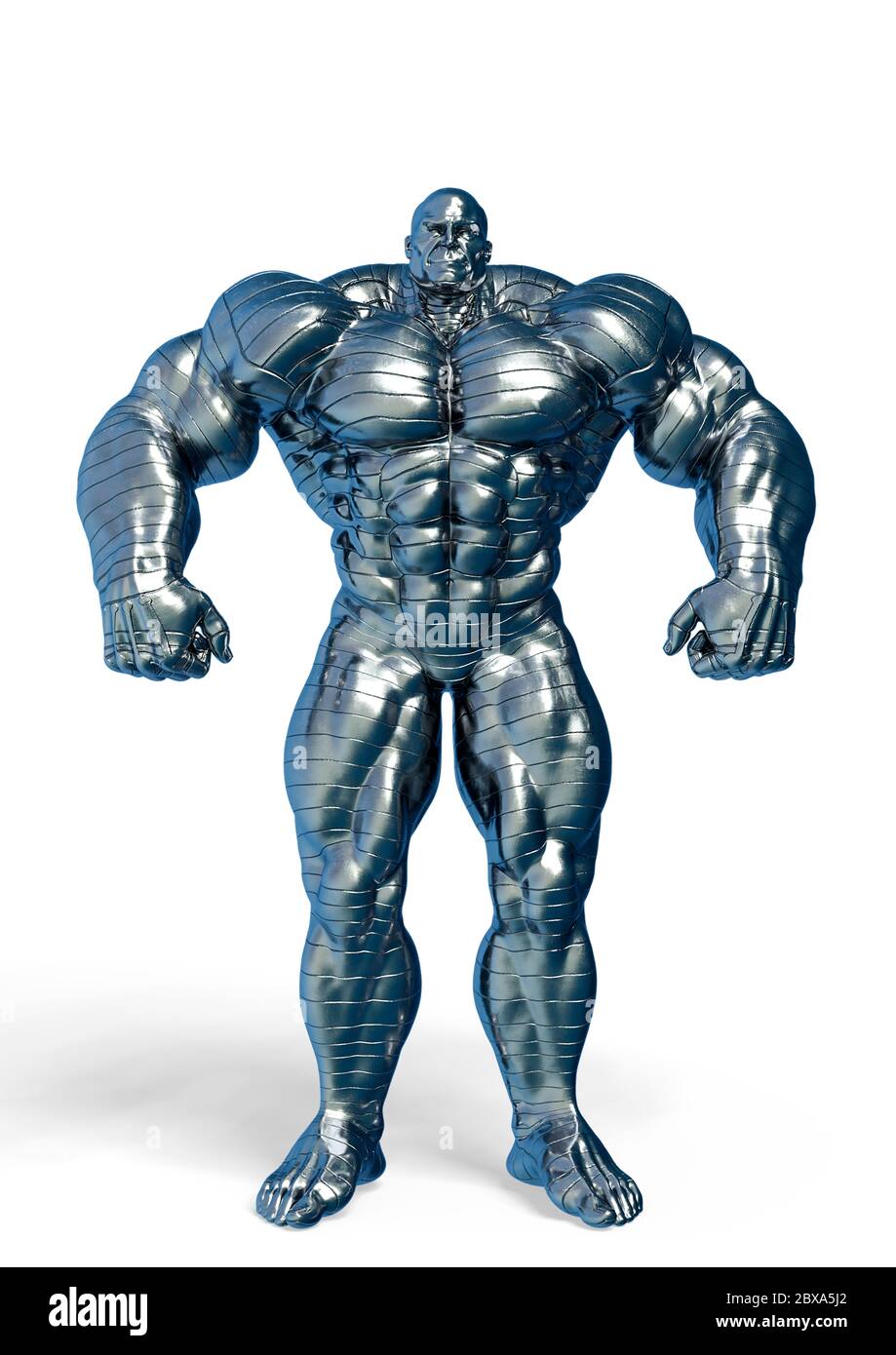 man made of steel doing a bodybuilder pose number three in a white ...