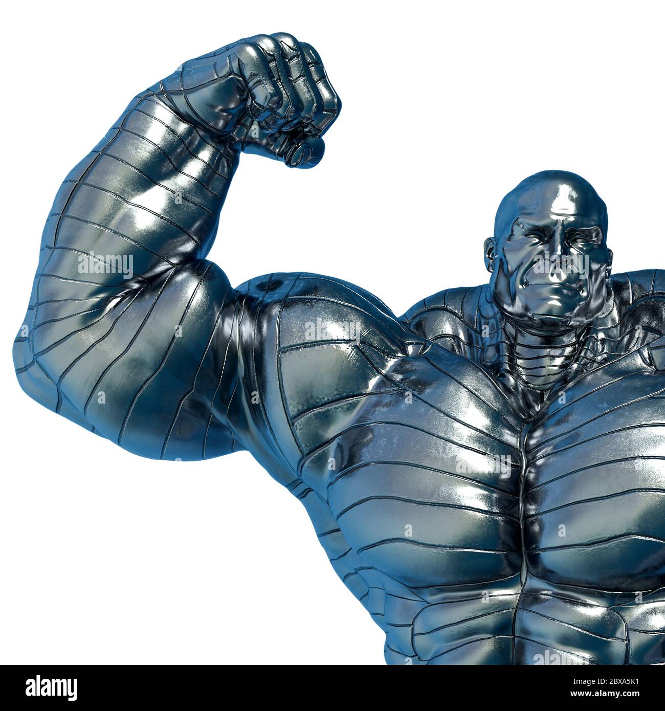 man made of steel got the power in a white background, 3d illustration ...