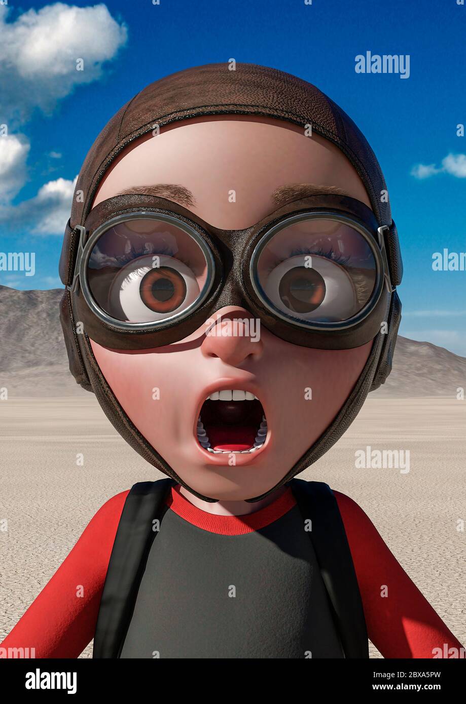 little boy cartoon shocked expression, 3d illustration Stock Photo - Alamy
