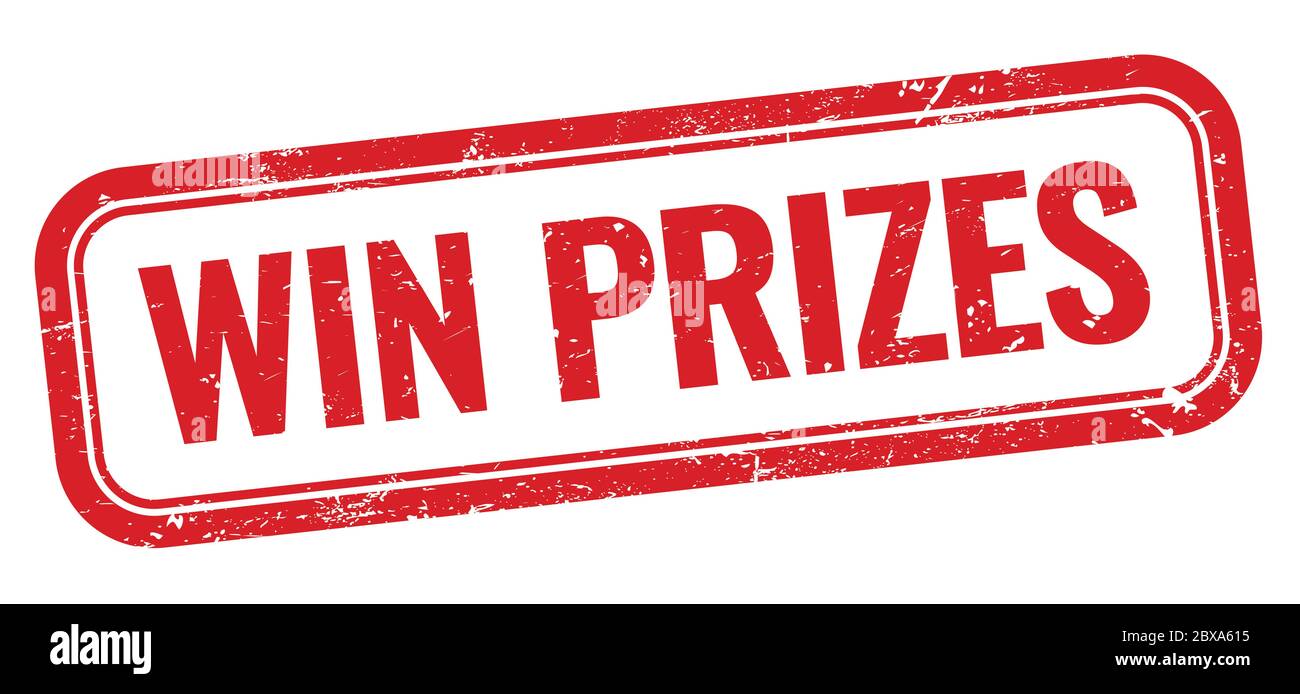 WIN PRIZES red rectangle stamp Stock Photo - Alamy