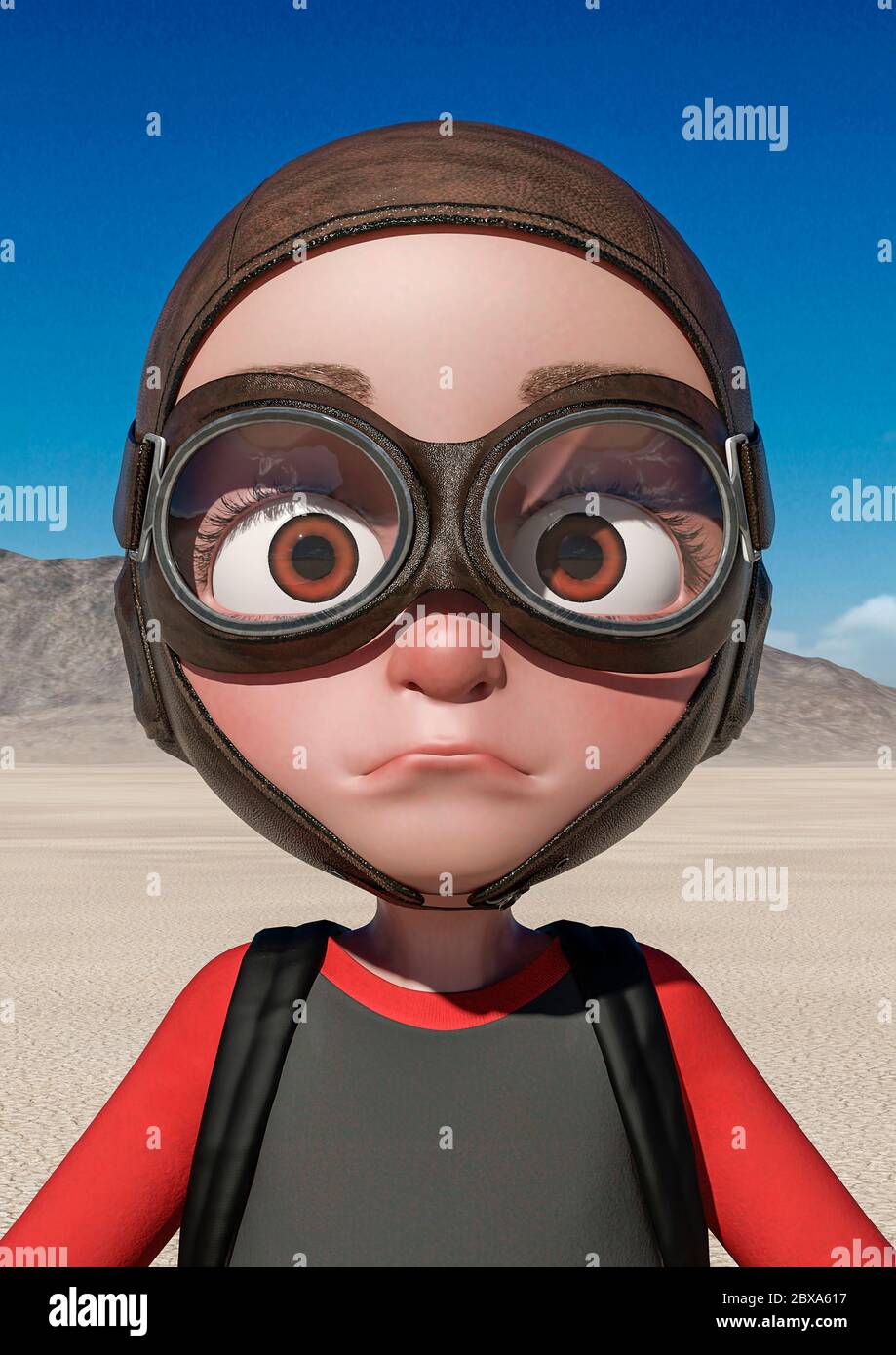 little boy cartoon grumpy expression, 3d illustration Stock Photo - Alamy