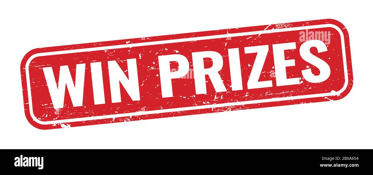 WIN PRIZES red rectangle stamp Stock Photo - Alamy