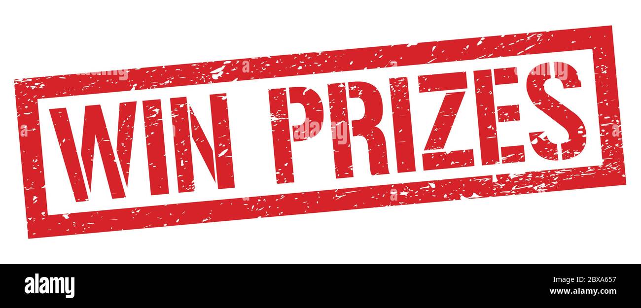 WIN PRIZES red rectangle stamp Stock Photo - Alamy