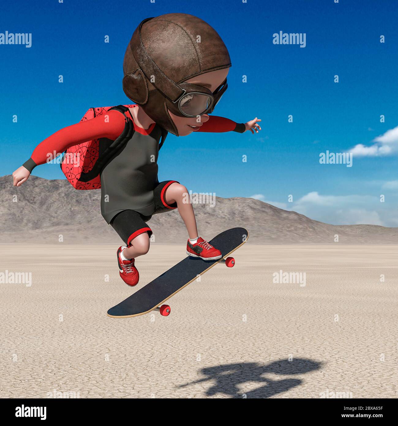 little boy cartoon skating on radical pose, 3d illustration Stock Photo ...