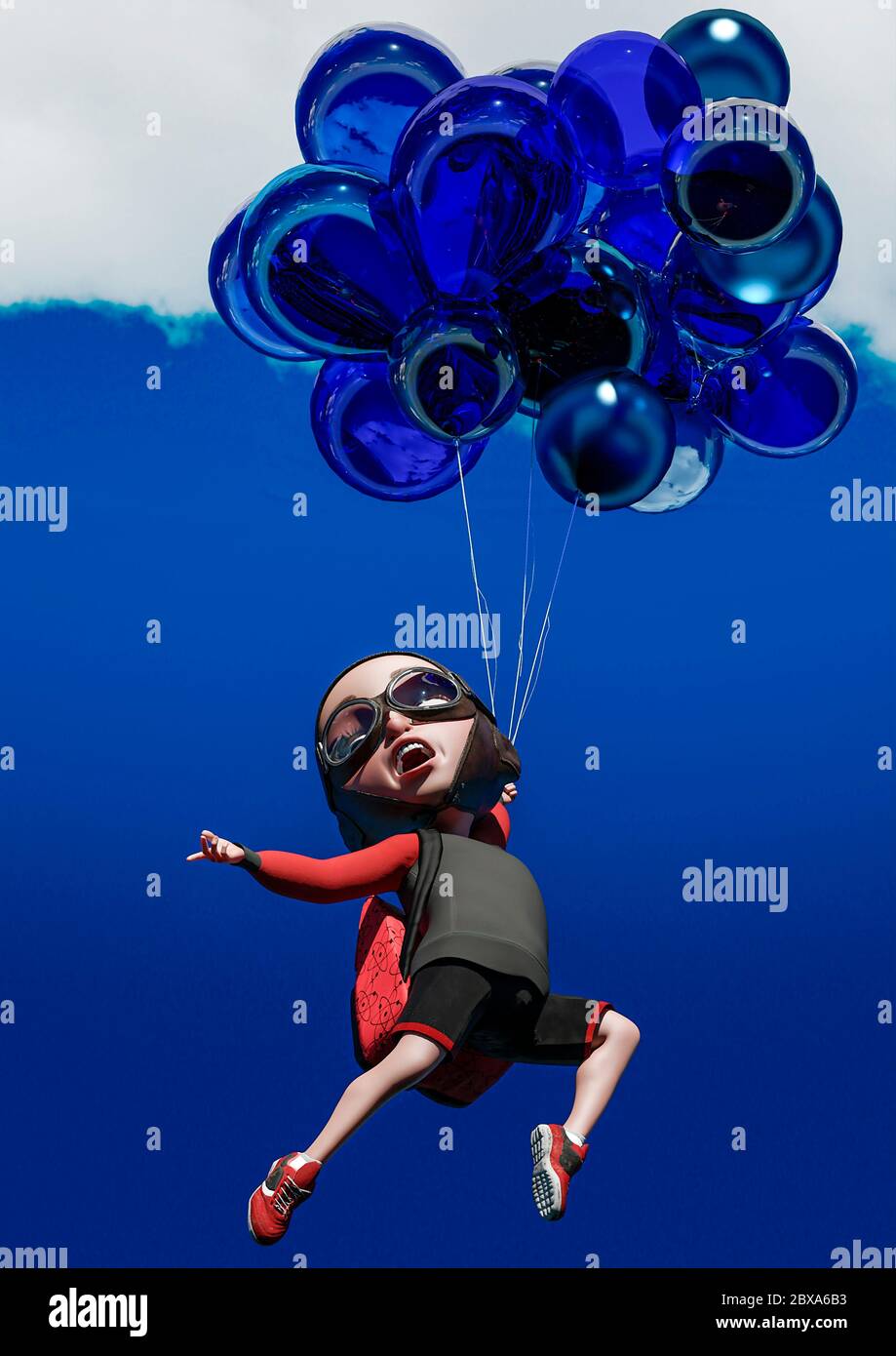 little boy cartoon holding and floating balloon, 3d illustration Stock ...