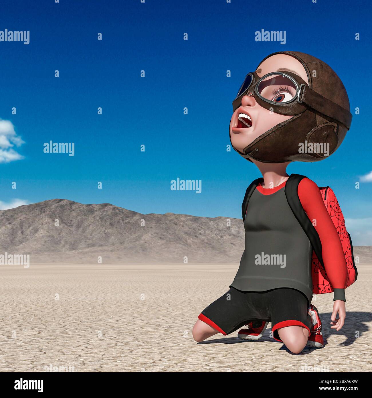 little boy cartoon amazed, 3d illustration Stock Photo - Alamy