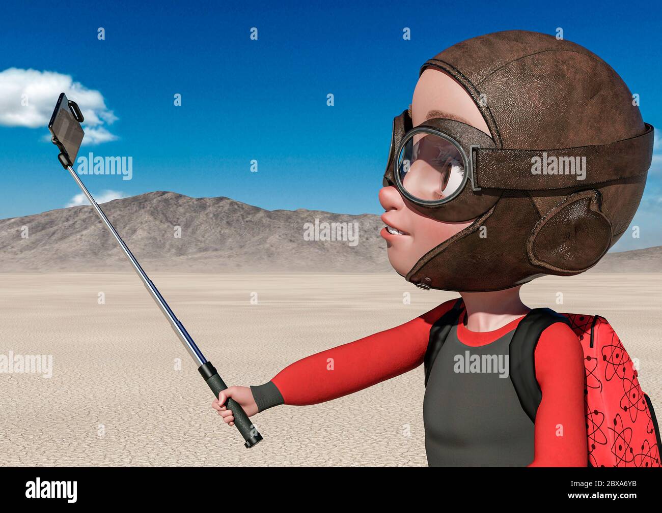 little boy cartoon taking a self picture close up, 3d illustration ...