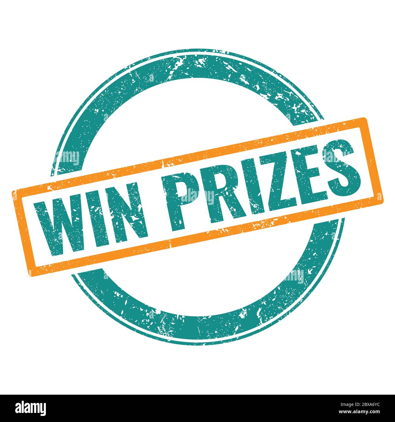 WIN PRIZES orange blue stamp Stock Photo - Alamy