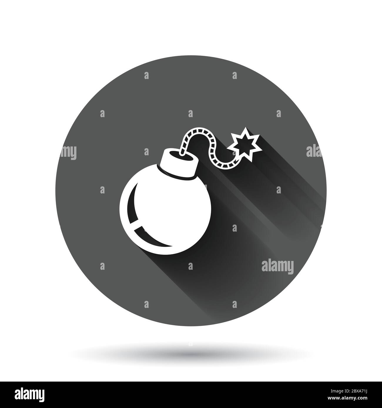 Bomb icon in flat style. Dynamite vector illustration on black round ...