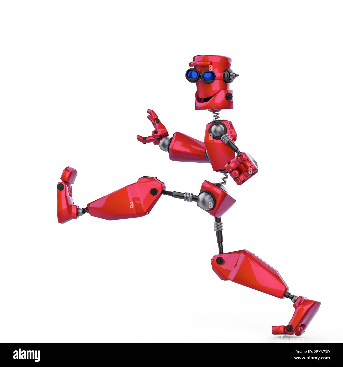 funny robot cartoon crazy walk along in a white background, 3d ...