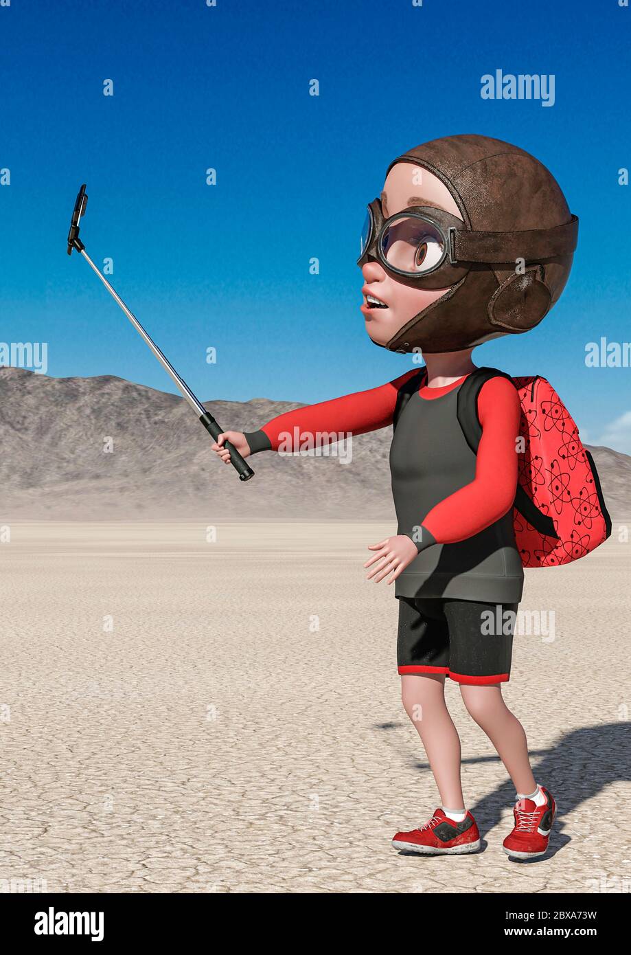 little boy cartoon taking a self picture, 3d illustration Stock Photo ...