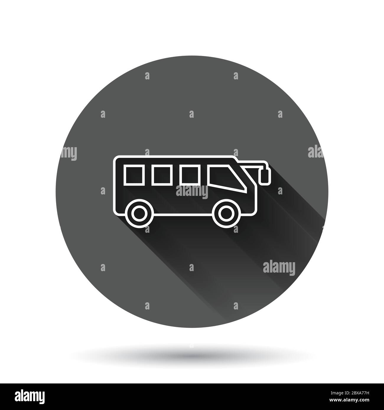 Bus icon in flat style. Coach vector illustration on black round ...